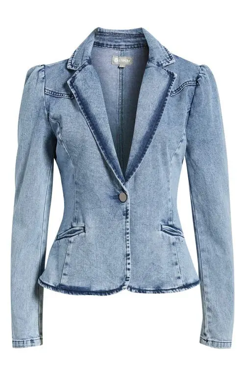 TRACTR Floral Puff Sleeve Denim Jacket