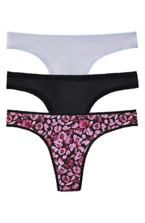 ON GOSSAMER 3-pack Mesh Thongs - Cloud Blue/black/multi