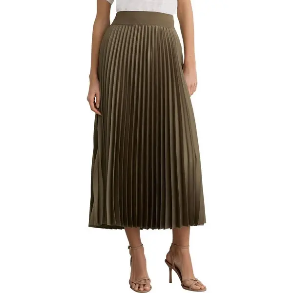 REISS Seren Pleated Midi Skirt - Grey