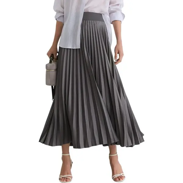REISS Seren Pleated Midi Skirt - Grey
