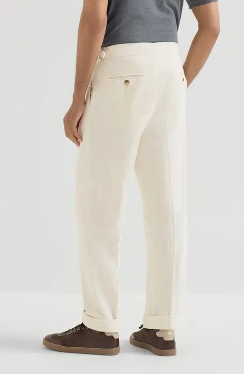 Brunello Cucinelli Garment-dyed Cotton Corduroy Trousers - White