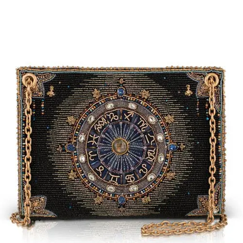 MARY FRANCES ACCESSORIES Hand-beaded Zodiac Wheel Crossbody Handbag - Black