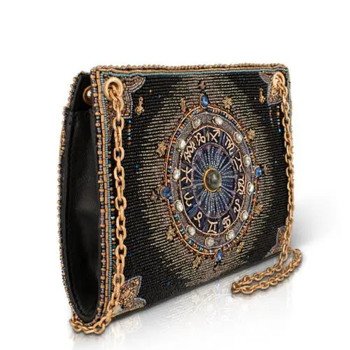 MARY FRANCES ACCESSORIES Hand-beaded Zodiac Wheel Crossbody Handbag