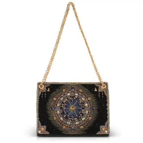 MARY FRANCES ACCESSORIES Hand-beaded Zodiac Wheel Crossbody Handbag