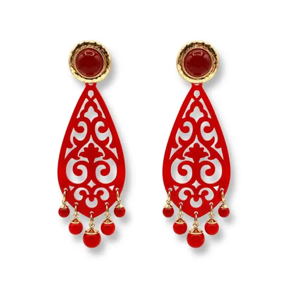 MICHAEL NASH JEWELRY Amelia Carnelian Resin Cut Out Drop Earrings - Red