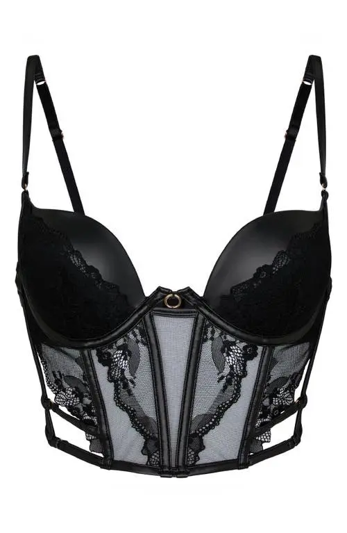 Hunkemoller Ilenia Lace & Faux Leather Padded Bustier Bra