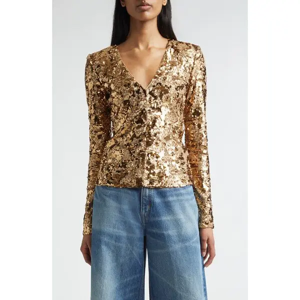 St. John Megan Stretch Sequin Top - Copper