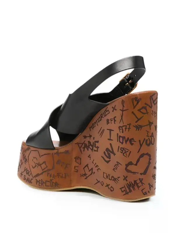 Chloé Scribble-print Wedge Sandals