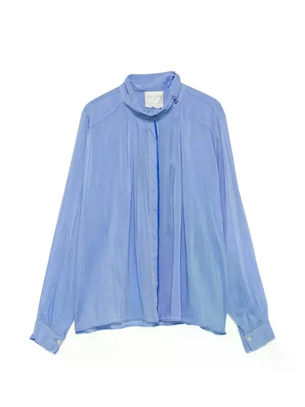 FORTE_FORTE Pleated High-neck Shirt - Blue