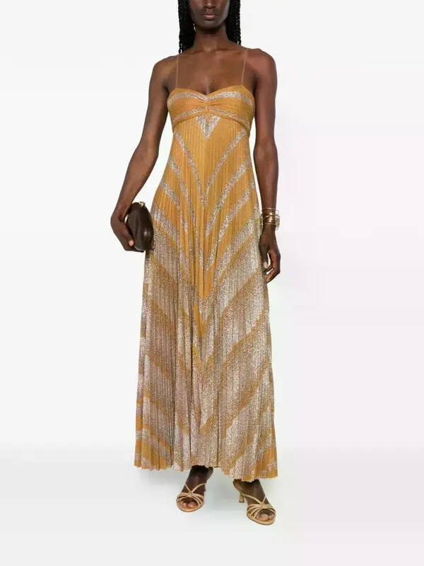 FORTE_FORTE Pleated Metallic-effect Maxi Dress