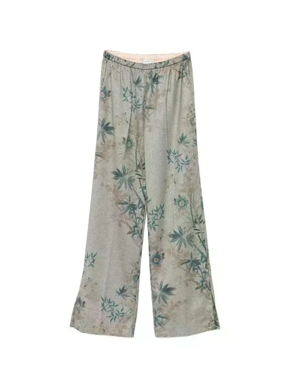 FORTE_FORTE Floral-print Herringbone Trousers