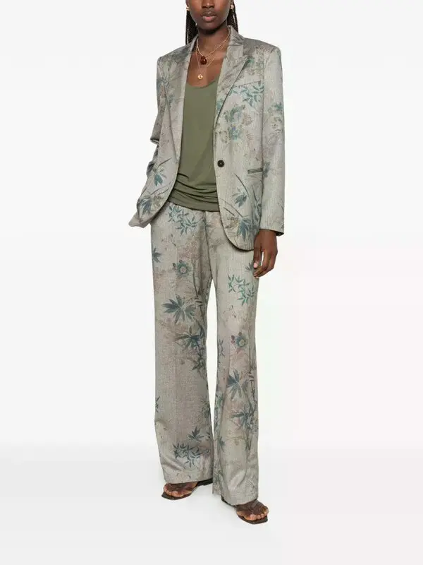 FORTE_FORTE Floral-print Herringbone Trousers