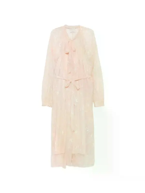 FORTE_FORTE Lace Pussy-bow Midi Dress - Pink