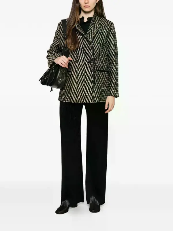 FORTE_FORTE Chevron-pattern Double-breasted Coat