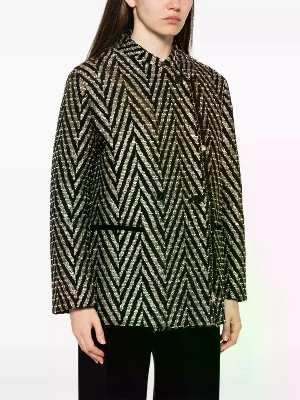 FORTE_FORTE Chevron-pattern Double-breasted Coat