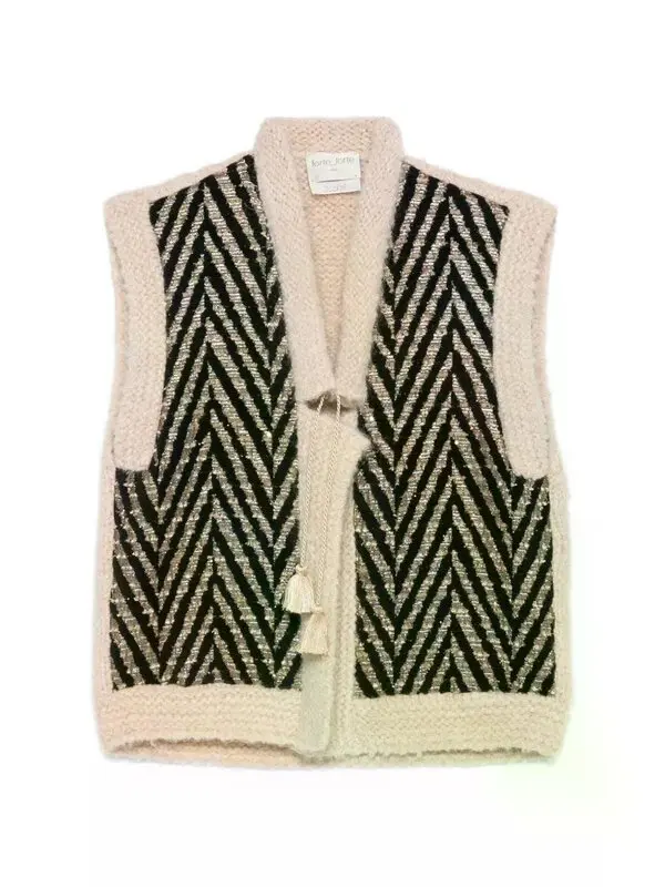 FORTE_FORTE Chevron-pattern Tassel-detail Jacket - Neutrals
