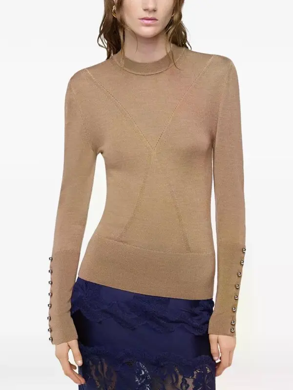 Rabanne Button-cuff Long-sleeve T-shirt - Brown