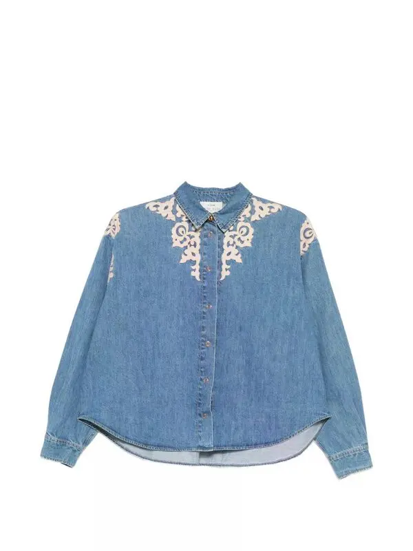 FORTE_FORTE Embroidered-yoke Denim Shirt - Blue