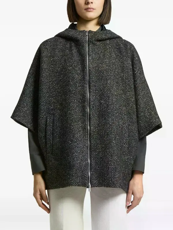 Peserico Hooded Bouclé-knit Cape - Grey