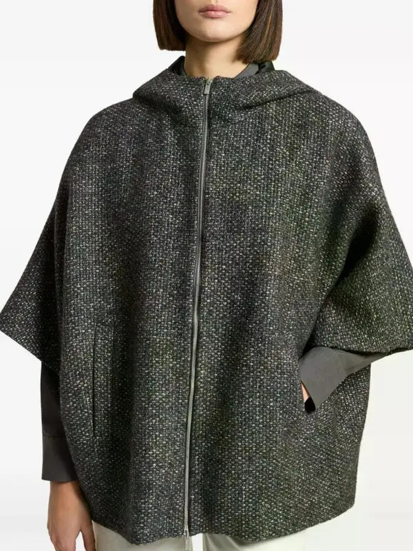 Peserico Hooded Bouclé-knit Cape