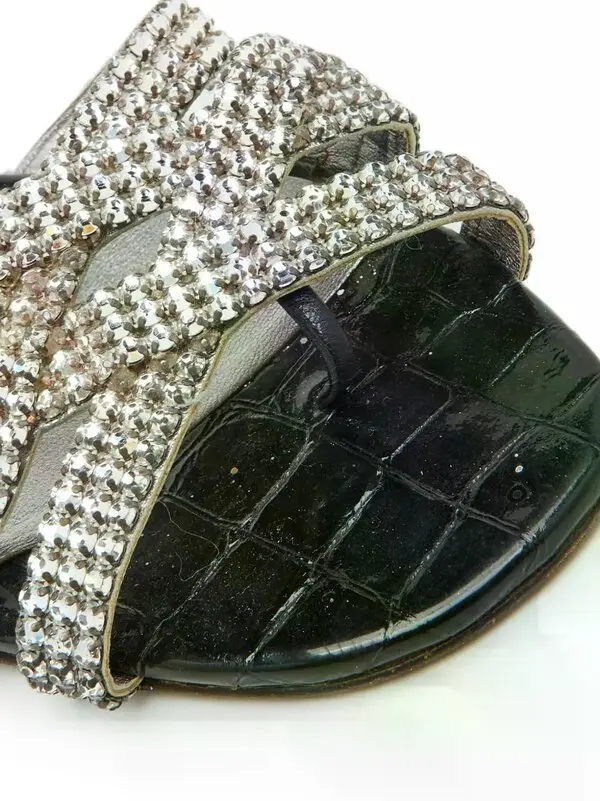 GINA Croc-embossed Crystal-embellished Flat Sandals