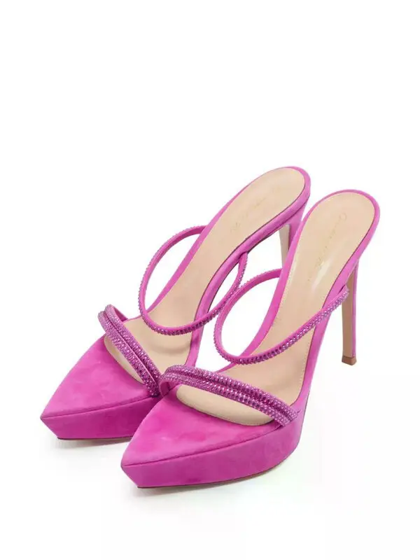 GIANVITO ROSSI Suede Crystal Embellished Platform Stiletto Sandals - Pink