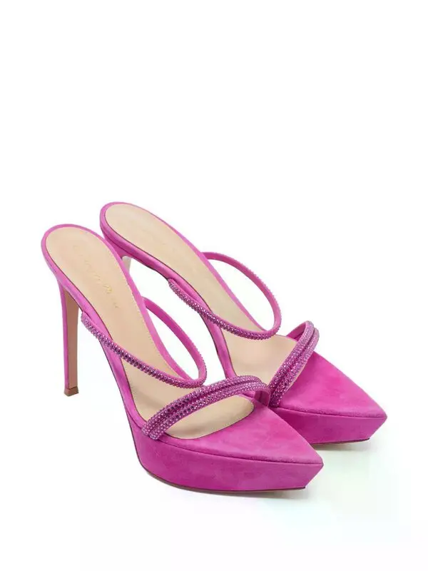 GIANVITO ROSSI Suede Crystal Embellished Platform Stiletto Sandals - Pink