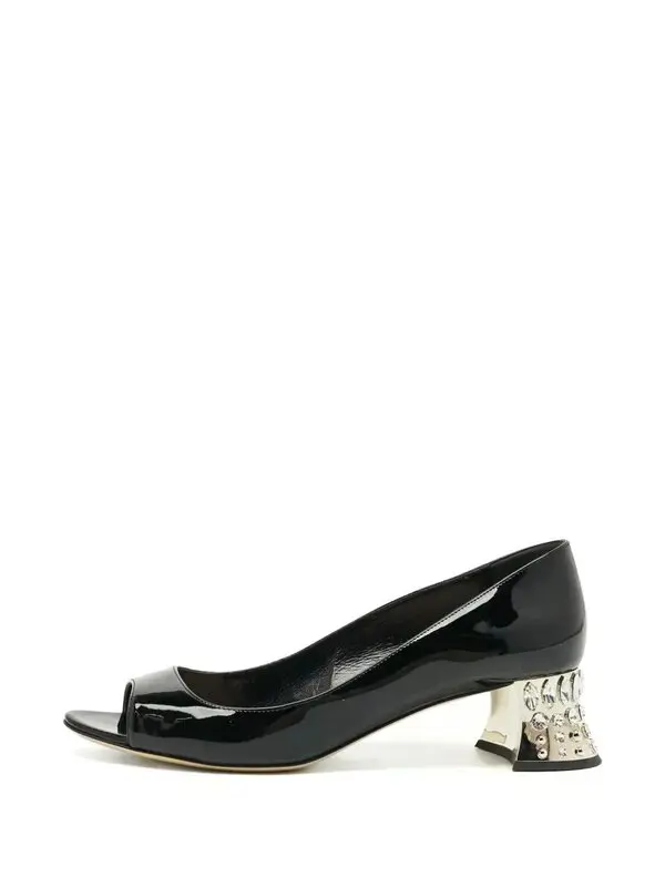 Miu Miu Crystal Embellished Peep-toe Pumps - Black
