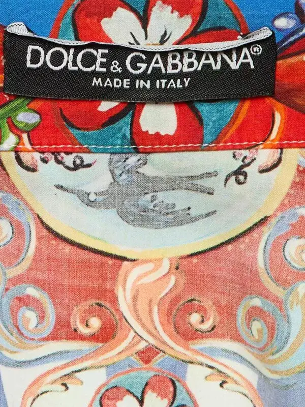Dolce & Gabbana Carretto Siciliano Print Cropped Shirt - Red