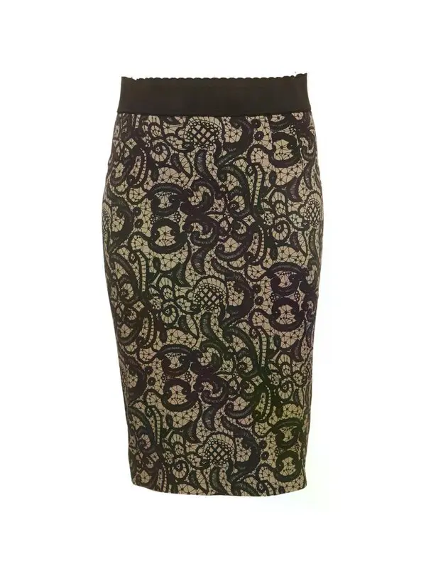 Dolce & Gabbana Lace-print Pencil Skirt - Black
