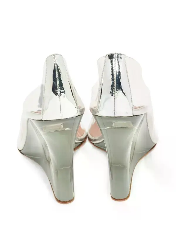 Amina Muaddi Transparent Patent Leather Wedge Pumps - White