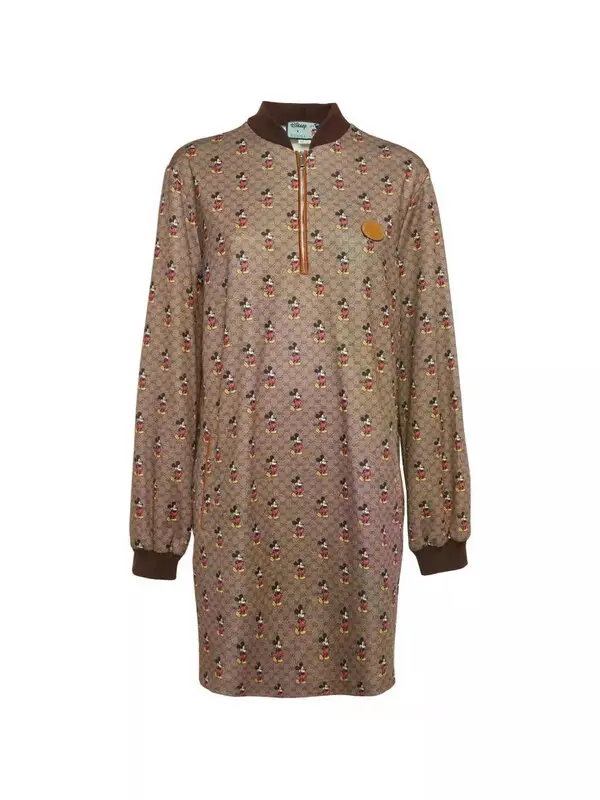 Gucci X Disney Gg Mickey Mouse Print Mini Dress - Brown