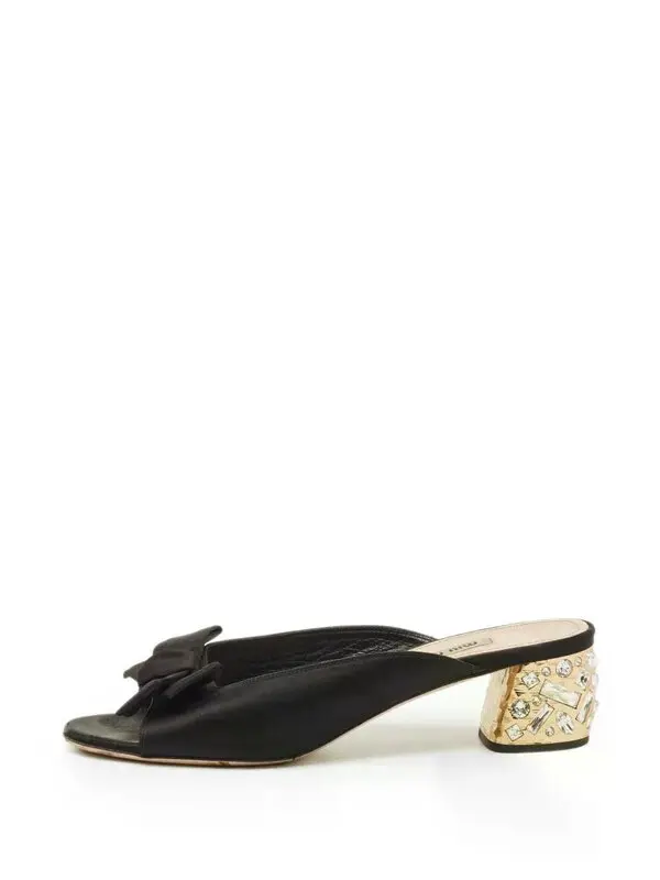 Miu Miu Bow Crystal-embellished Block Heel Sandals