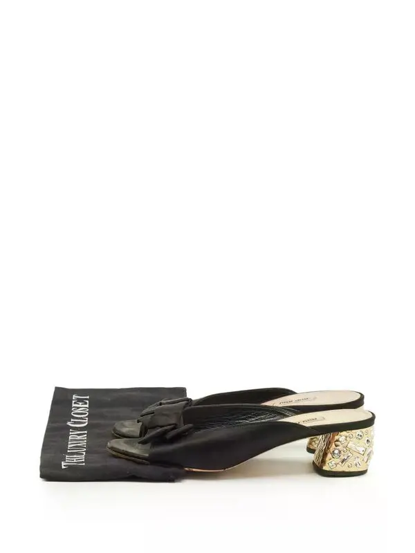 Miu Miu Bow Crystal-embellished Block Heel Sandals