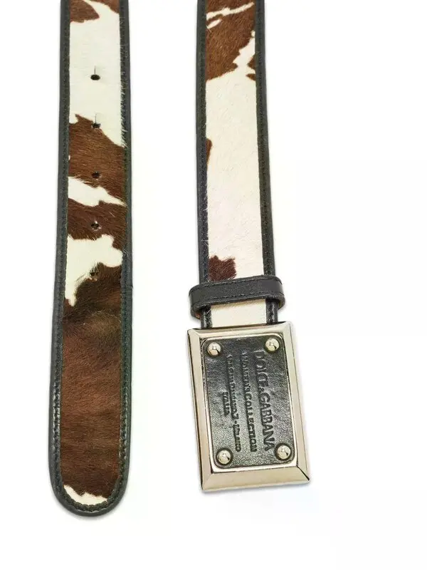 Dolce & Gabbana Logo Plaque Calf Hair Belt - Brown