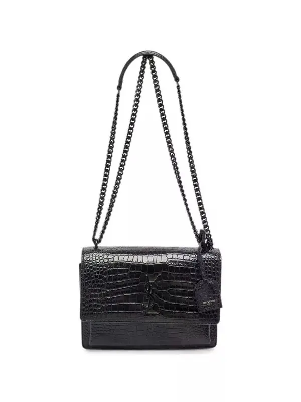 Saint Laurent Sunset Croc-embossed Shoulder Bag
