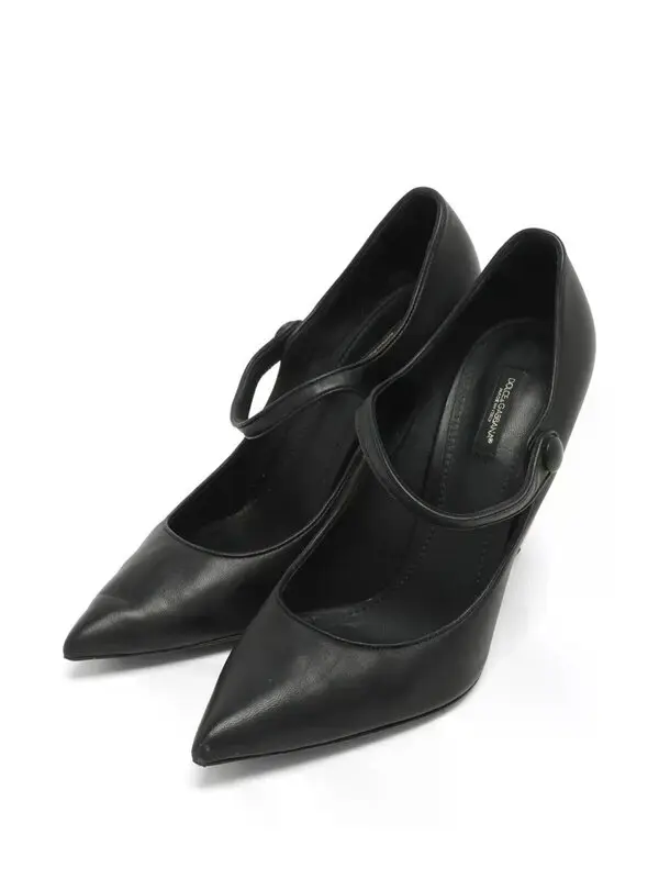Dolce & Gabbana Leather Baroque Logo Heel Mary Jane Pumps