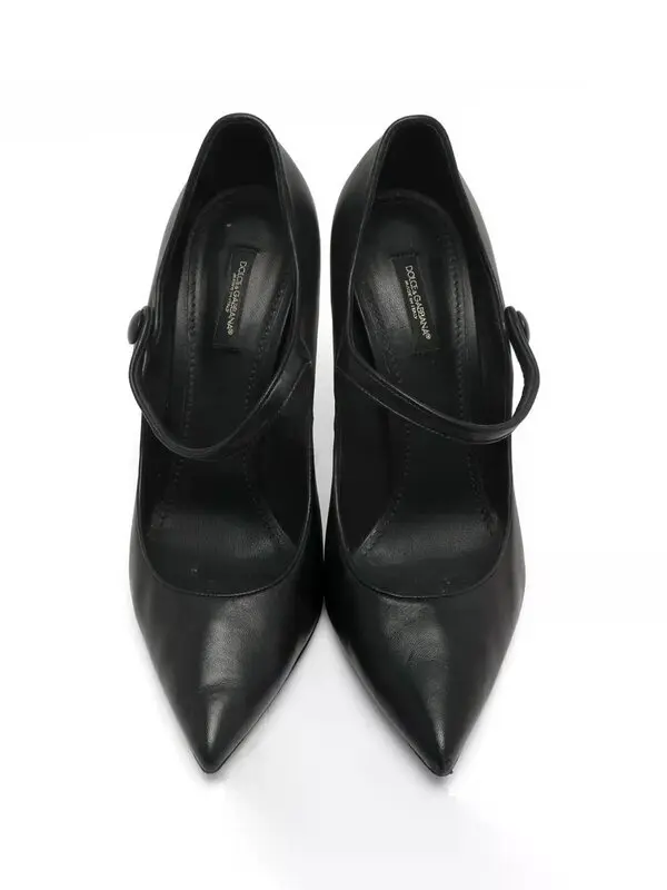 Dolce & Gabbana Leather Baroque Logo Heel Mary Jane Pumps