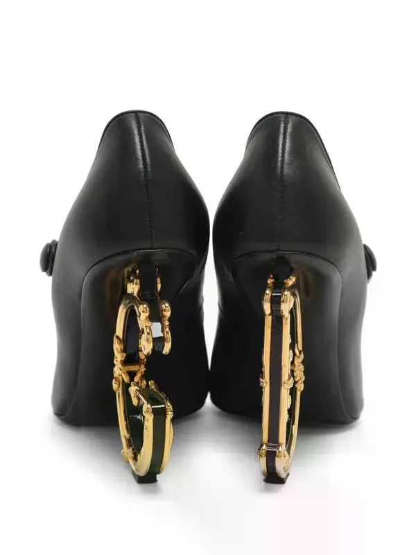 Dolce & Gabbana Leather Baroque Logo Heel Mary Jane Pumps