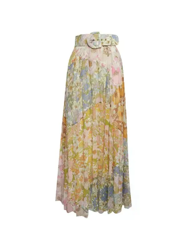 Zimmermann Floral-print Belted Maxi Skirt - Neutrals