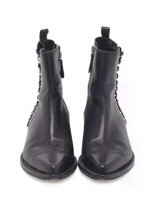 Alexander McQueen Leather Lace-up Chain Detail Pointed Toe Ankle Boots