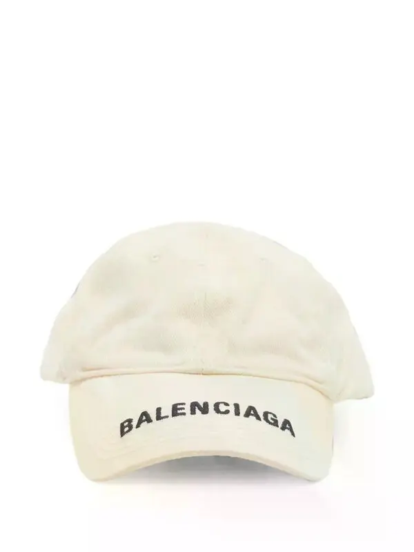 Balenciaga Logo-embroidered Distressed Baseball Cap - Neutrals