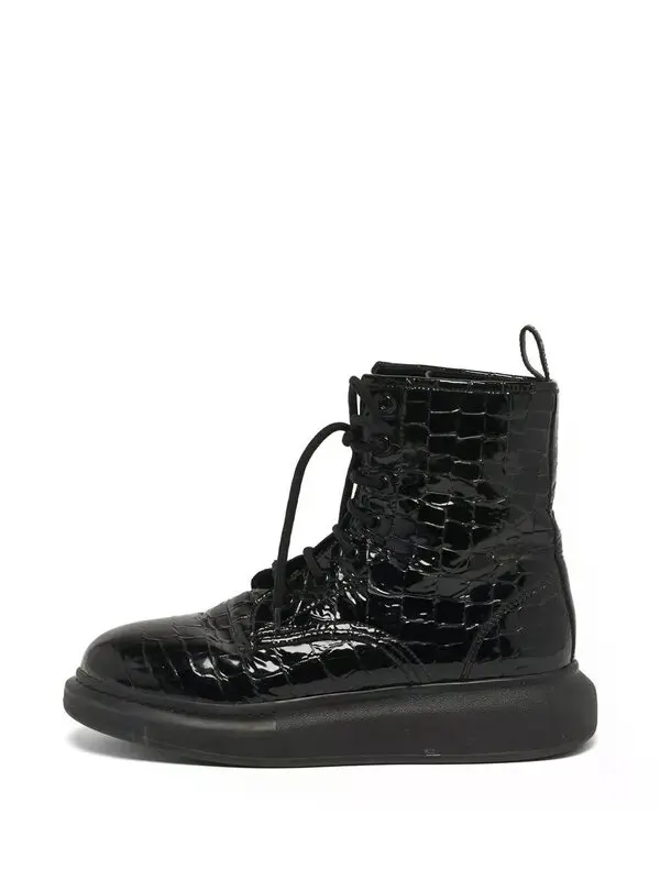 Alexander McQueen Oversized Croc-embossed Boots - Black