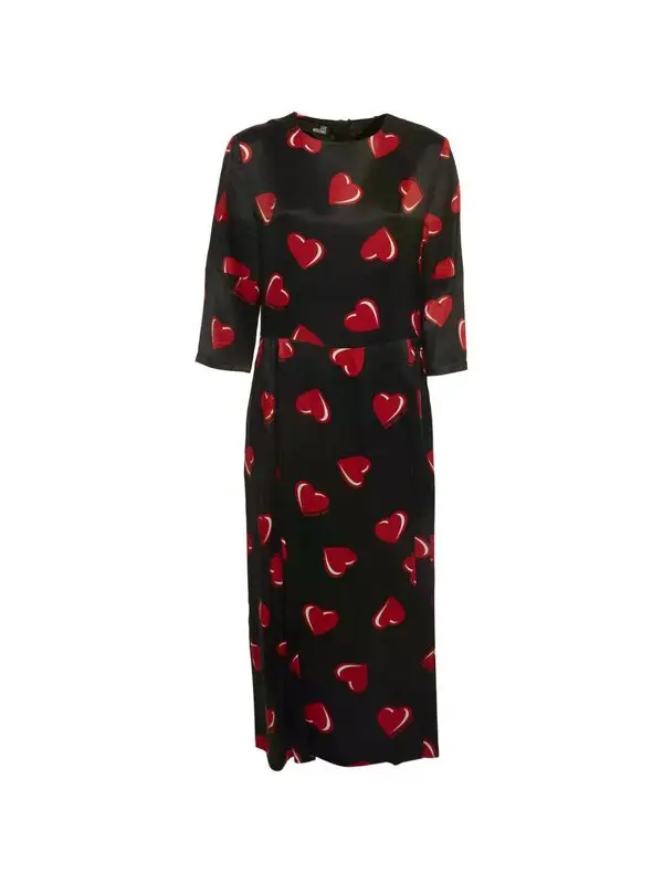 Moschino Midi Heart-print Flared Dress - Black