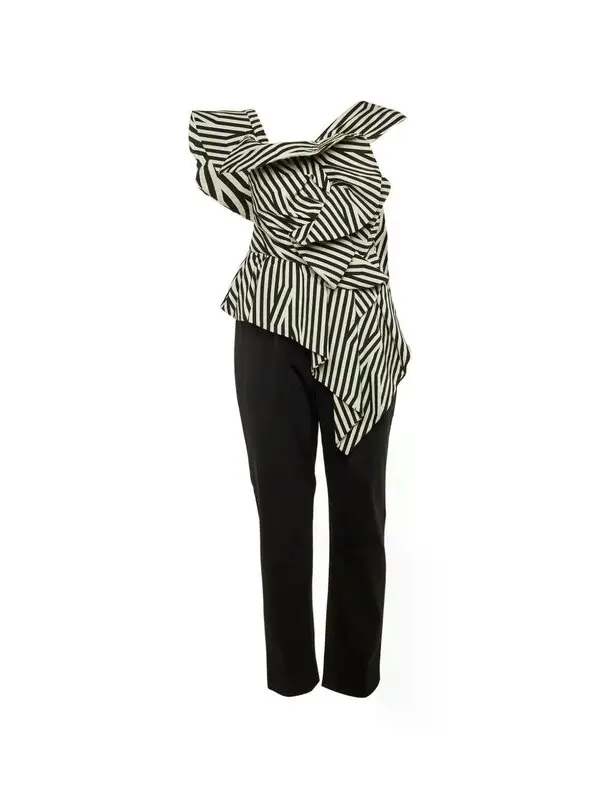 SELF-PORTRAIT Asymmetrical Striped Jumpsuit