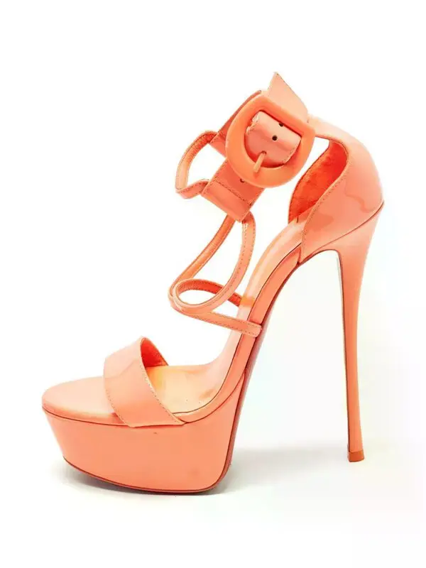 CHRISTIAN LOUBOUTIN Patent Leather Platform Stiletto Heeled Sandals - Orange