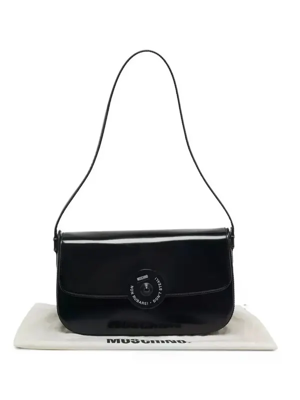Moschino Glossy Leather Shoulder Bag - Black