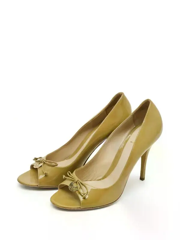Fendi Patent Leather Logo Bow Detail Peep-toe Pumps