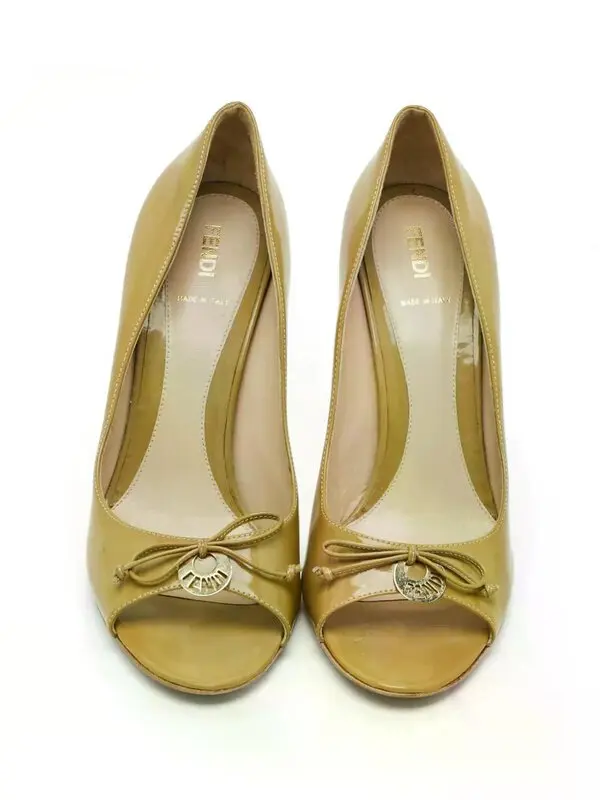 Fendi Patent Leather Logo Bow Detail Peep-toe Pumps