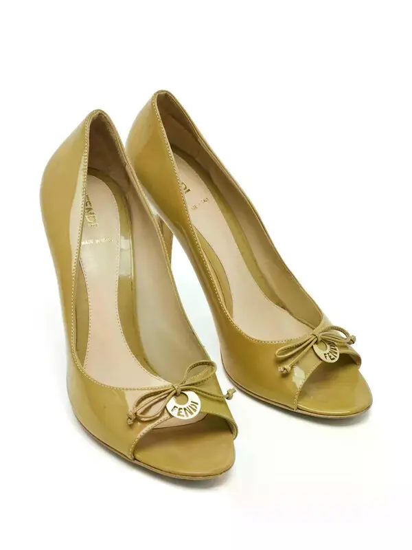 Fendi Patent Leather Logo Bow Detail Peep-toe Pumps